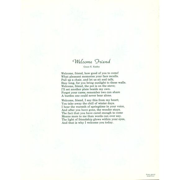 None | Other | Welcome Friend Grace E Easley 98s Poem Retro Kitsch Wall ...